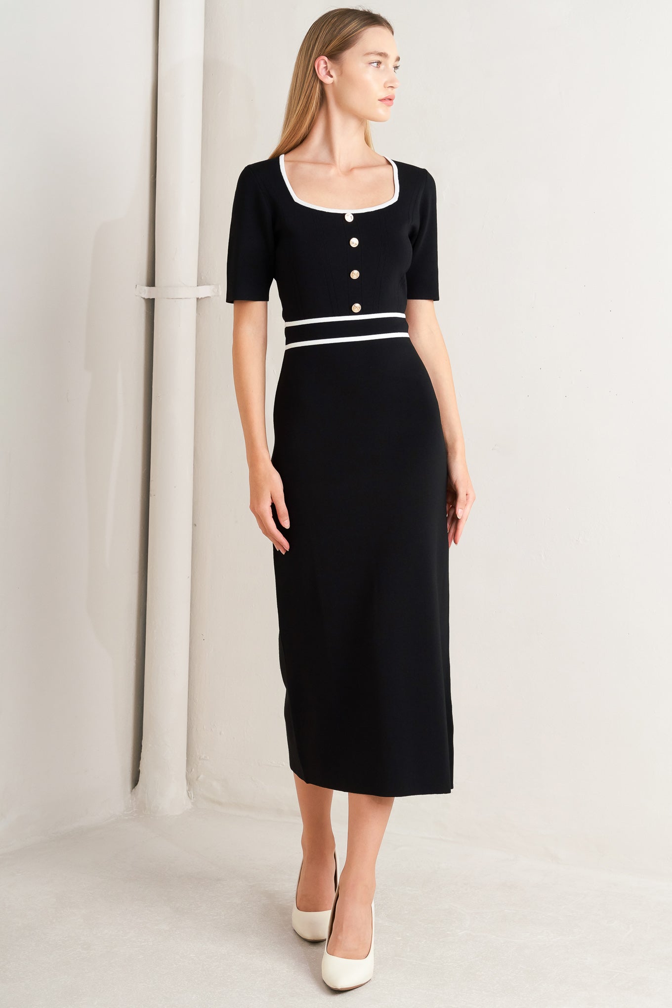 Elegant Frame Sweater Knit Midi Dress – Une Pick