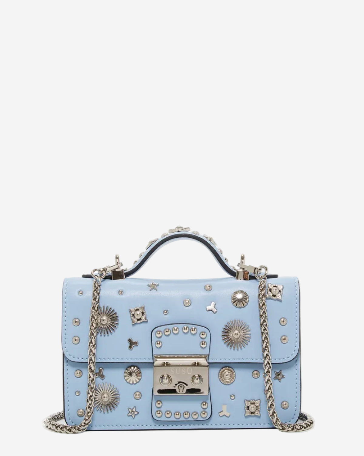 SUSU Studded Small Leather Crossbody Bag | Sky Blue Purse – Une Pick